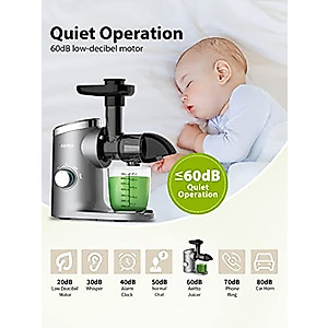Slow Masticating Juicer, Aeitto Cold Press Jucier Machines, with Triple Modes,Reverse Function & Quiet Motor, Easy to Clean with Brush, Recipe for Vegetables And Fruits, Grey