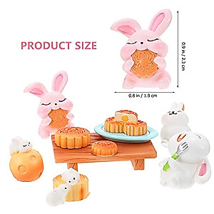 Yardwe Easter Rabbit Miniatures 1 Set Jade Rabbit Mooncake Cake Small Animals Glass Easter Bunny Miniatures