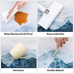 QiyI Floor Comfort Mats 2 Pieces Kitchen Rugs Leather Waterproof Oil Proof Runner Non Skid Standing Mat Set Anti Fatigue Padded Doormat 17" W x 29" L + 17" W x 47" L - Blue White Watercolor Mountain