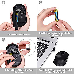 cimetech Wireless Mouse, 2.4G Computer Ergonomic Optical Mouse, 6 Buttons, Silent Mouse with USB Receiver and 3 Adjustable DPI Computer Mouse for Laptop, Desktop, Mac, PC - Black