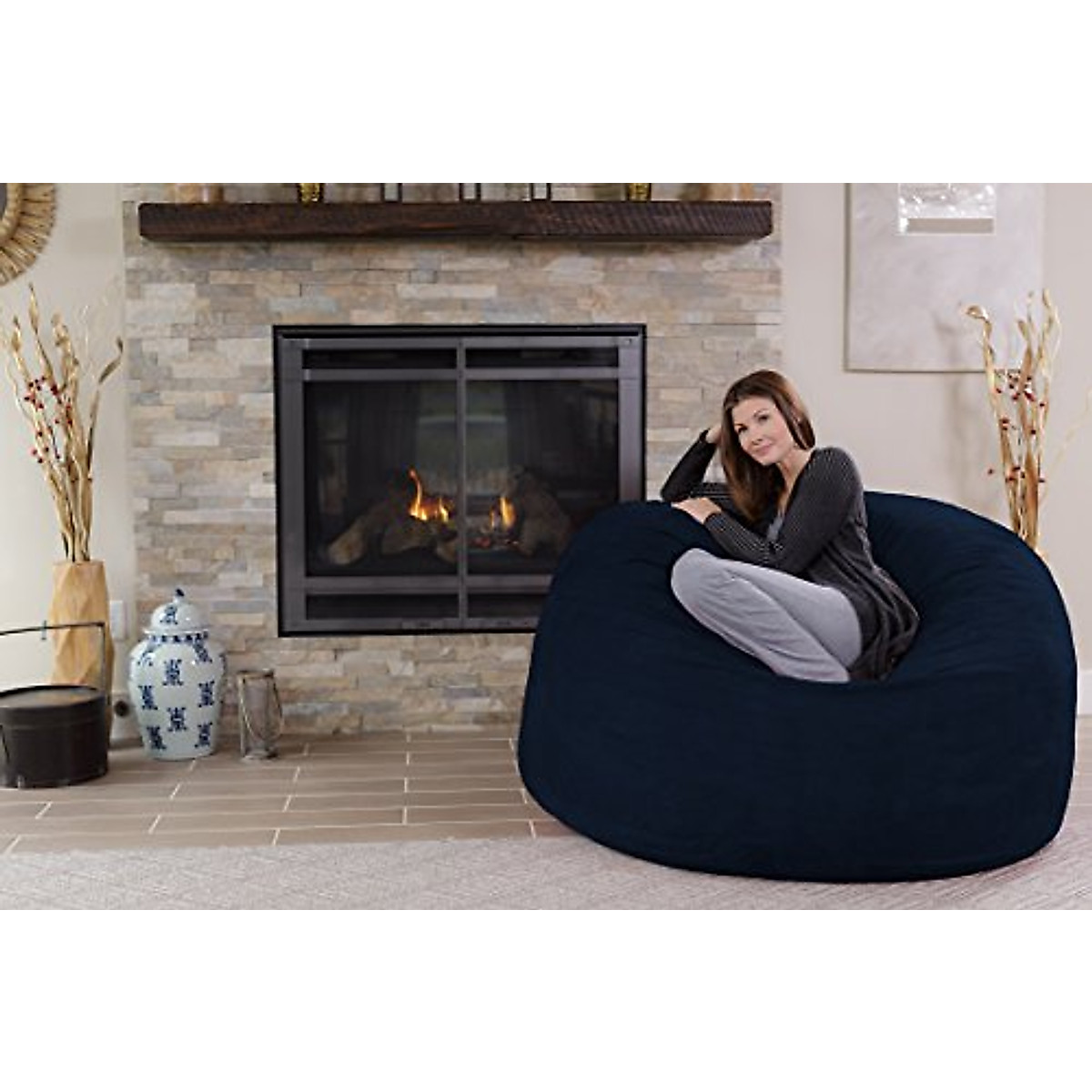 Chill Sack Bean Bag Chair: Giant 5' Memory Foam Furniture Bean Bag - Big Sofa with Soft Micro Fiber Cover - Navy