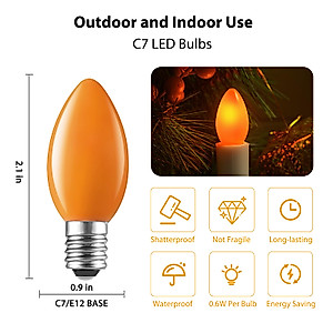 Minetom 25 Pack C7 Led Christmas Lights Bulb Replacement Light Bulbs Orange Commercial Light Bulbs，C7/E12 Candelabra Base Fits C7 Christmas Halloween Indoor Outdoor String Lights