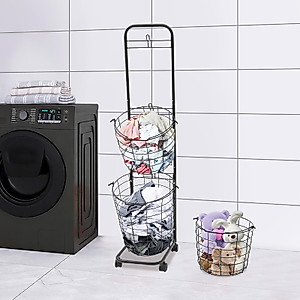 3 Tier Large Laundry Hampers, Sorting Laundry Baskets,Storage Trolley Shelf Basket w/Wheel For Laundry Room, Balcony, Toilet, Bedroom