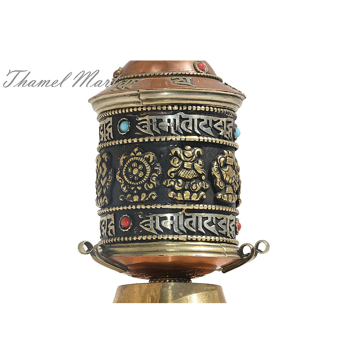 Table Top Copper Brass Tibetan Buddhist 8 Lucky Symbols Prayer Wheel