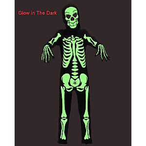 yolsun Skeleton Costume for Kids, Glow in The Dark, Halloween Fearsome Costume(12-13 Years)