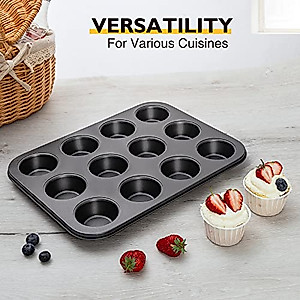 HONGBAKE Muffin Pan for Baking, Nonstick Cupcake Tin 12 Cup, 2 Pack Cup Cake Tray, Premium & Dishwasher Safe - Dark Grey