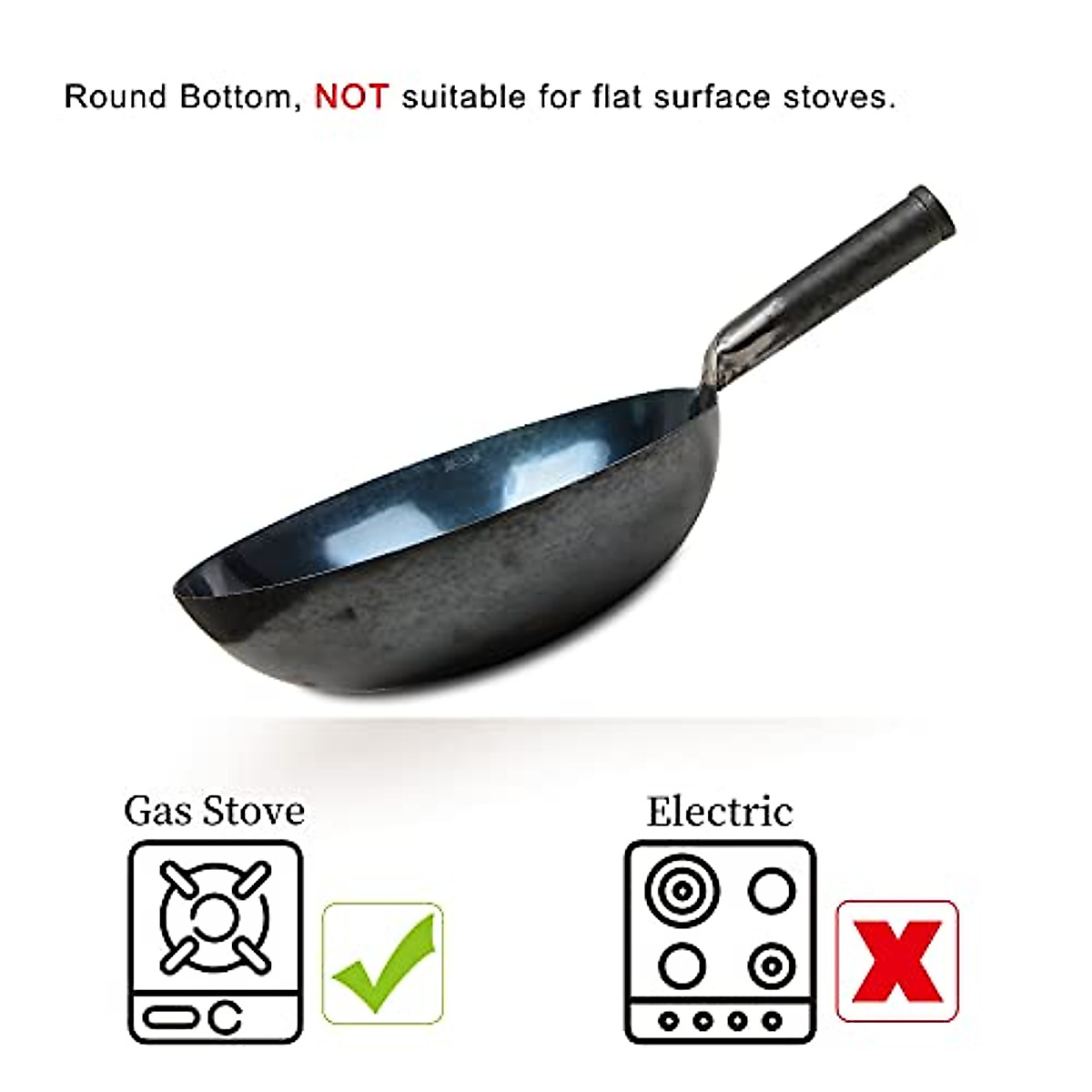 臻三环 ZhenSanHuan Chinese Hand Hammered Iron Woks and Stir Fry Pans, Non-stick, No Coating, Carbon Steel Pow (36CM, BlueBlack Seasoned with help handle)