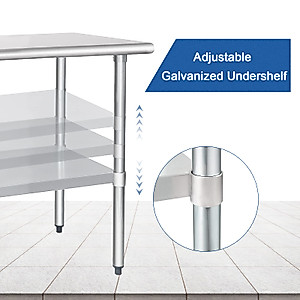 HARDURA Stainless Steel Table 24X36 Inches with Undershelf and Galvanized Legs NSF Heavy Duty Commercial Prep Work Table for Restaurant Kitchen Home and Hotel