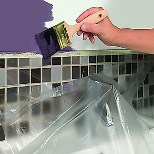 Painters Plastic With Tape, Pre-Taped Masking Film, 4 Rolls Automotive Best Tape and Drape, Paint Adhesive Protective Film Roll for Covering Skirting, Frames, Cars and Auto Body (5 X 65-Feet)