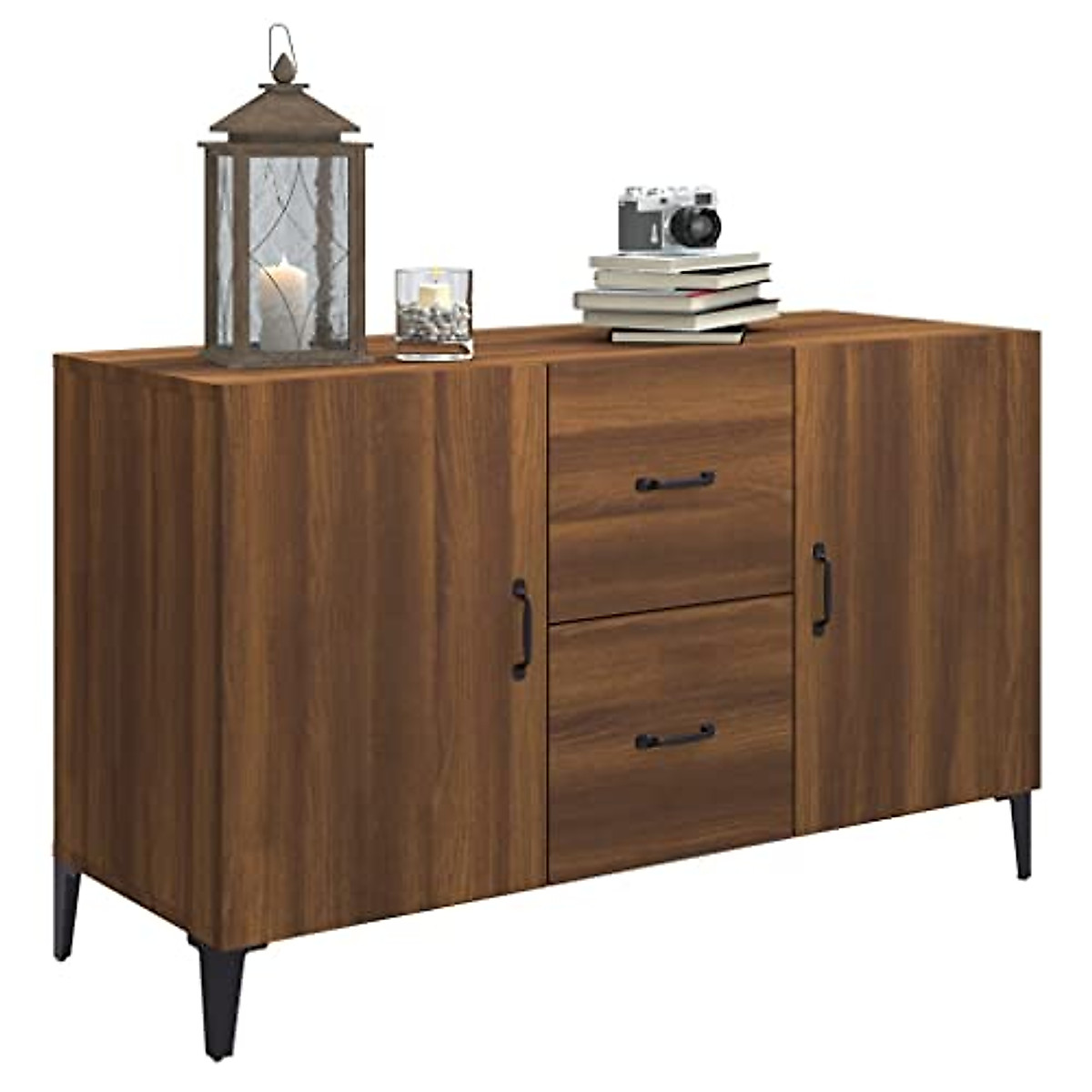 loibinfen Sideboard Buffet Server Storage Cabinet with Drawers and Doors, Console Table Home Kitchen Sideboard with Metal Legs, Dining Room Furniture Cupboard, Brown Oak 39.4"x14.2"x23.6" -AA