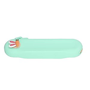Silicone Pencil case Small Capacity Pure Color Narrow Stitching line Student Pencil case Organ Design for School Radish Rabbit and Radish House, Green