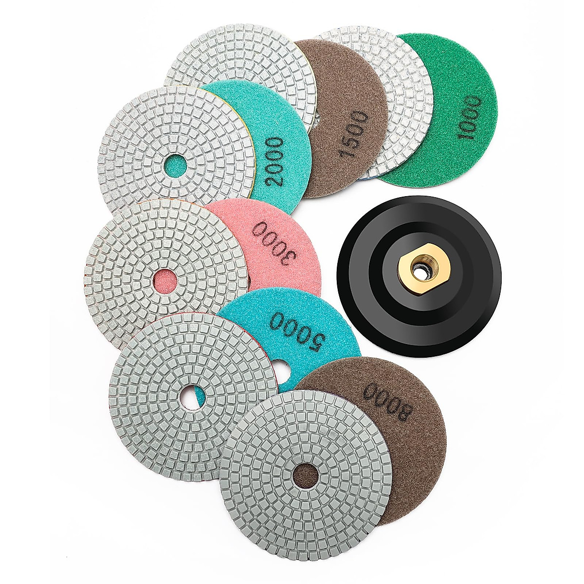 13 Packs 4 Inch Diamond Polishing Pads with Backer Pad, COITEK Wet/Dry Polish Pad Kit for Drill Grinder Polisher 50-8000 Grit Pads for Granite Marble Concrete Polishing