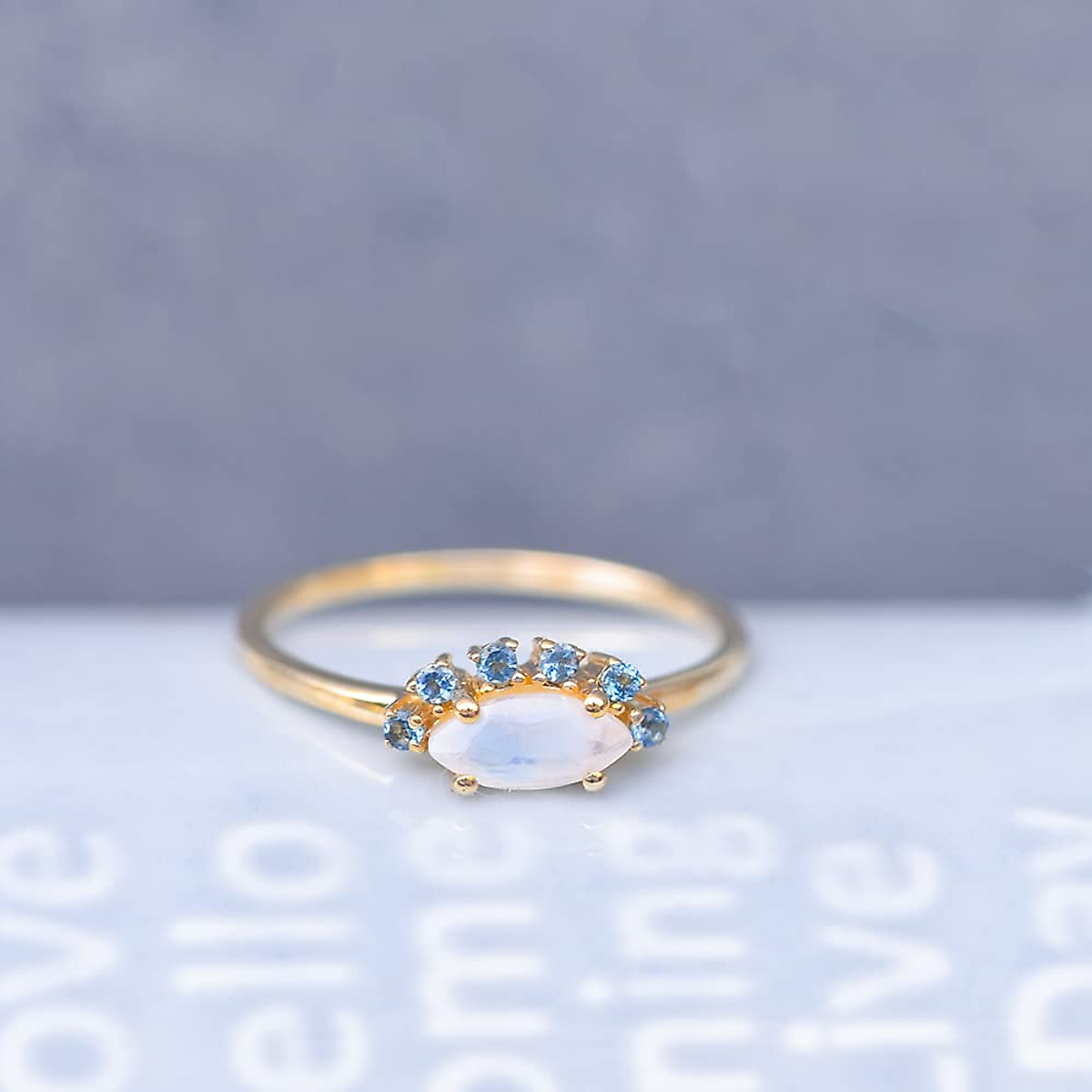 YoTreasure 0.65 ct. t.w. Moonstone & London Blue Topaz 10kt Yellow Gold Ring