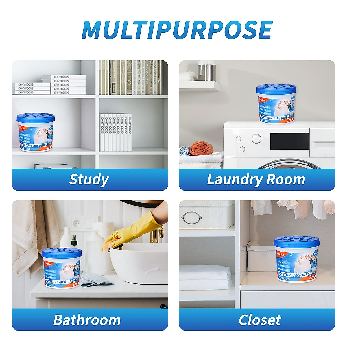 Vacplus Moisture Absorbers Dehumidifier Bucket -Unscented for Closet, Highly Absorbent for basements, bathrooms, boats, RVs, 10.5 OZ Replaceable, 6 PACK