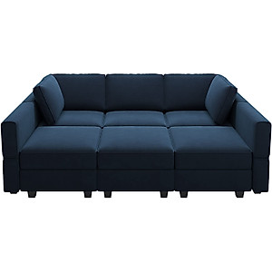 Belffin Modular Velvet Sectional Sofa with Chaise Lounge Sectional Sleeper Sofa with Storage Chaise Sofa Bed Couch for Living Room Blue