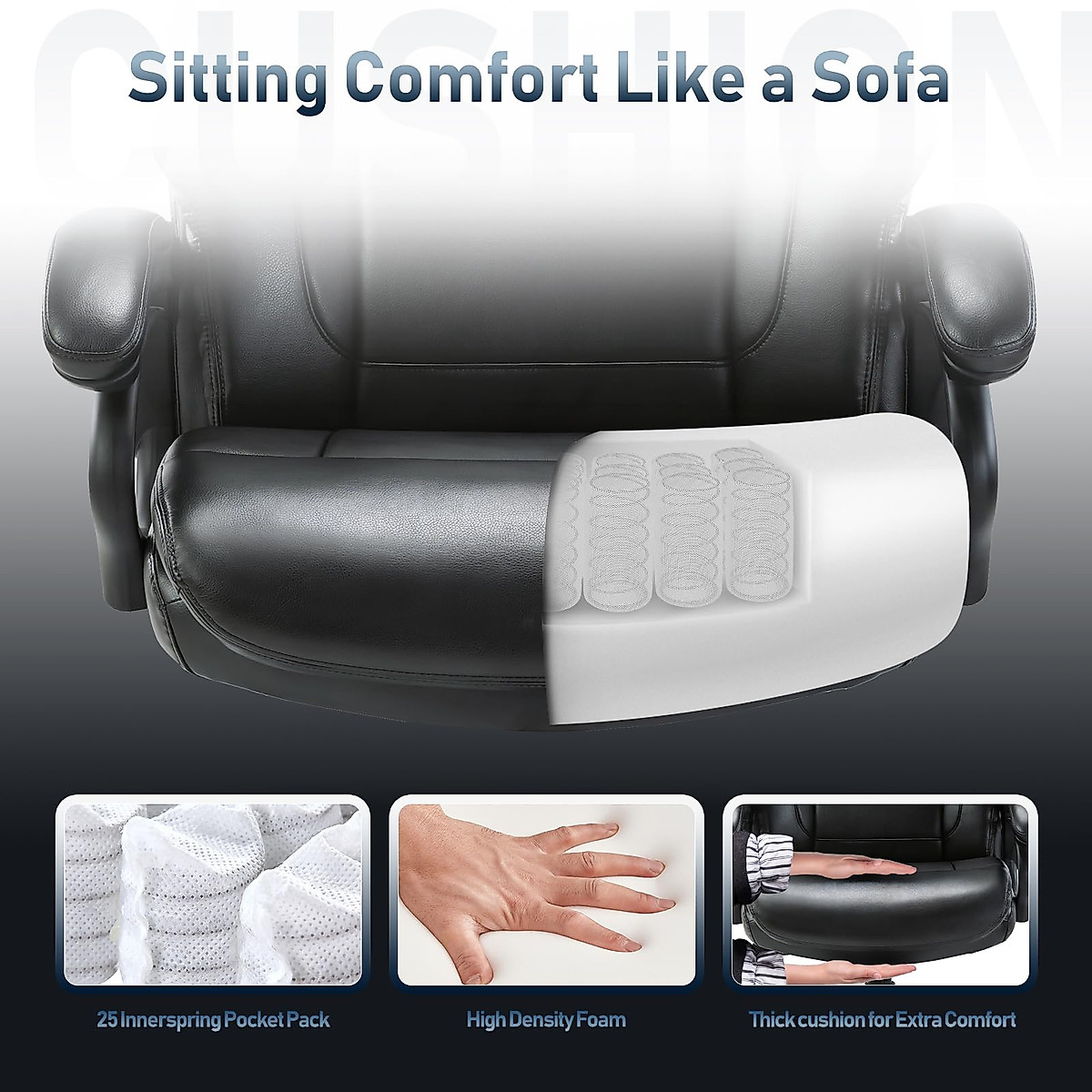 Big and Tall Office Chair 400lbs-Heavy Duty Executive Desk Chair with Extra Wide Seat, High Back Ergonomic Leather Computer Chair with Tilt Rock&Tension, Padded Armrests-Diamond Black