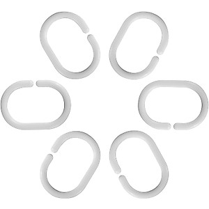 White Plastic Shower Curtain Rings Hooks for Bathroom Shower Window Rod (White 24 Pack)