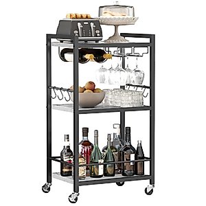 TUTOTAK Bar Cart, Home Bar Serving Cart, Microwave Cart, Drink Cart, Mobile Kitchen Shelf with Wine Rack and Glass Holder, Rolling Beverage Cart for Living Room, Kitchen BC01BM032