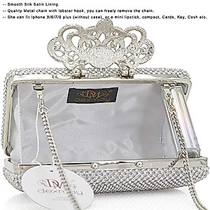 Dexmay Crystal Rhinestone Clutch Bag Diamond Crown Clasp Evening Bag Bling Party Purse Silver