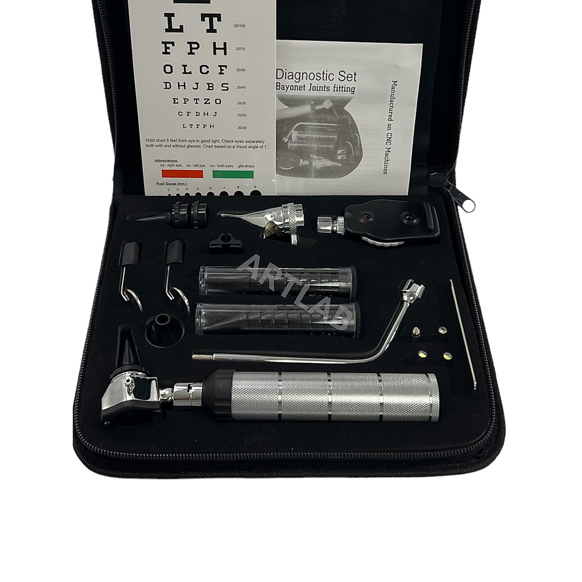 ArTLaB-Premium 3-in-1 Otoscoope Oph Diagnostic set- Multi-Function otoscope- Kit for Home & Nursing Students-Sight Chart, Replacement Tips, Easy to Carry Case (36 Pcs Set Ent Set)