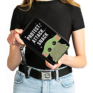 Buckle-Down Women's PU Zip Around Wallet Rectangle-Star Wars The Child, 7.5"x4.5"