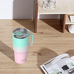 AUSOR 30 oz Tumbler with Lid and Straw,Water Bottle with Handle,Insulated Stainless Steel Tumbler for Hot & Cold, Coffee Travel Mug Cups Reusable,Blue to Pink