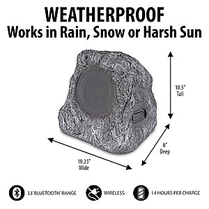 it.innovative technology Outdoor Rock Speaker Pair - Wireless Bluetooth , for Garden, Patio, Waterproof, Built for all Seasons & Solar Powered with Rechargeable Battery, Music Streaming - Charcoal