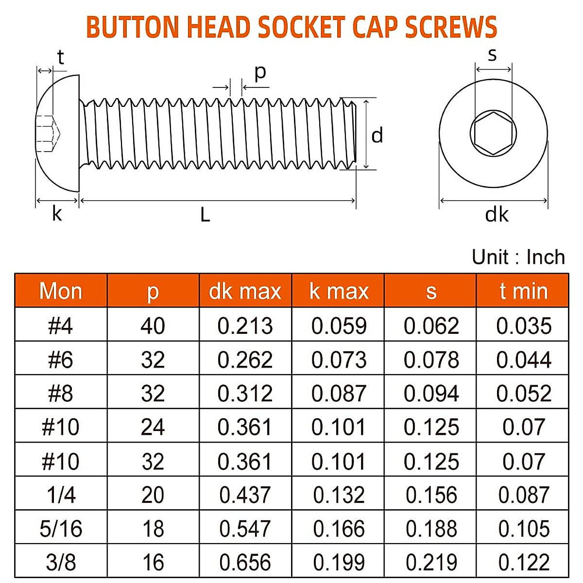 5/16-18 x 1" Button Head Socket Cap Screws, Alloy Steel Grade 10.9, Allen Hex Drive, 12 PCS