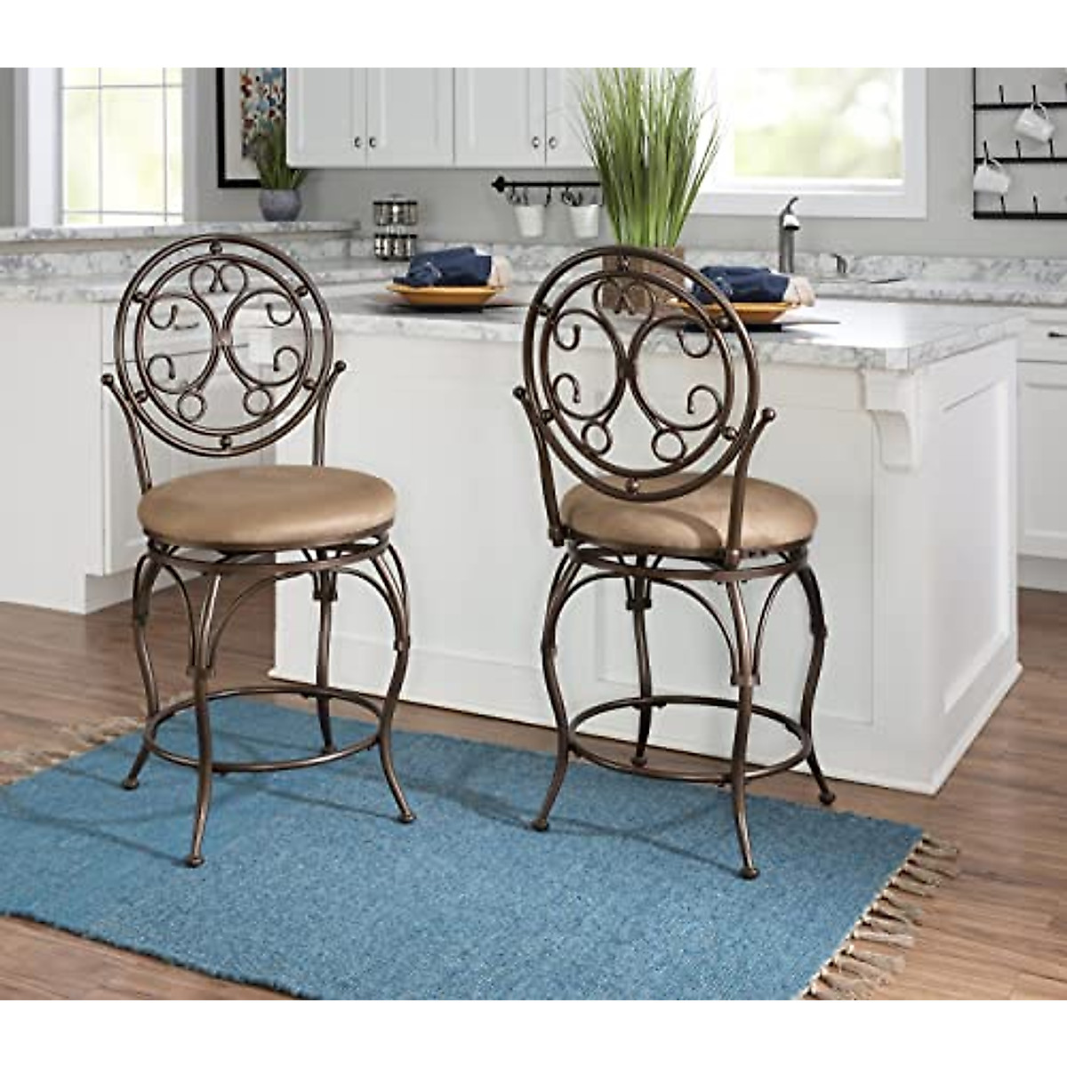 Powell Company Big and Tall Scroll Circle Back Powell Counter Stool, Height, Bronze/Beige