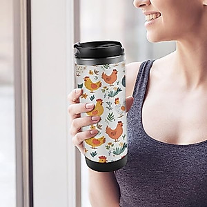 Colorful Chickens Travel Coffee Mug Reusable Insulated Drinking Cup with Lid for Home Outdoor Works 13 Oz