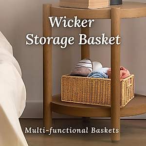 WeeNest Wicker Basket with Handle, Wicker Baskets for Organizing, Shelf Baskets, Shelf Baskets for Organizing, Woven Basket with Handles, Wicker Basket Organizers, Resin Wicker Set of 3, Latte