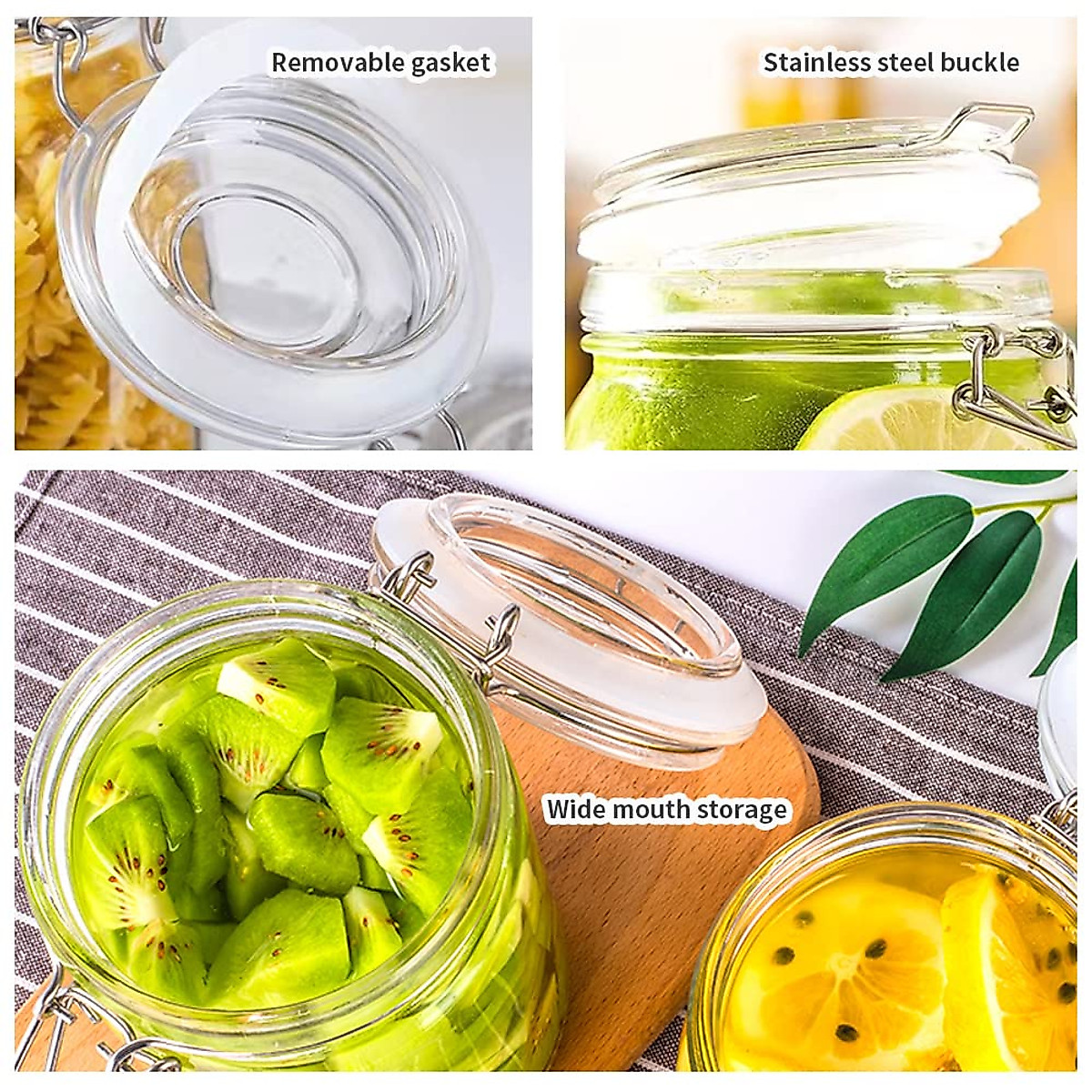 ZALSSKE 34oz Glass Food Storage Jars with Airtight Clamp Lids,Set of 4 Airtight Glass Canister Square- Clear Storage Container for Kitchen Container Storing Sugar, Flour, Cereal,Coffee,Spice…