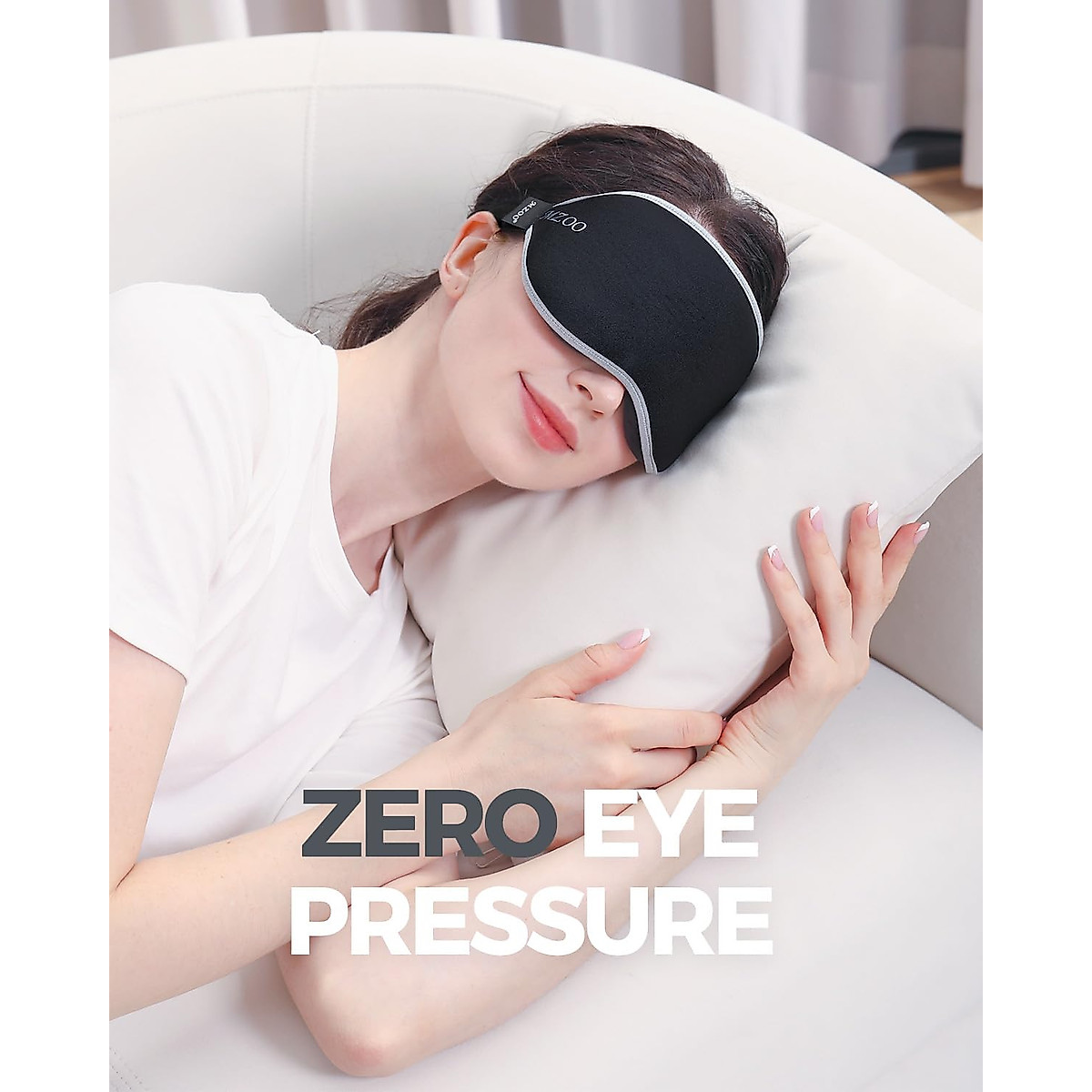 MZOO Luxury Sleep Mask for Back and Side Sleeper, Completely Block Out Light Sleeping Eye Mask for Women Men, Zero Eye Pressure 3D Contoured Night Blindfold, Breathable & Soft Eye Shade Cover Black