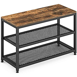 Ballucci Shoe Rack Bench, 3-Tier Shoe Rack, Entryway Shoe Organizer with Seat, Metal Storage Shelves for Hallway, Living Room, Mudroom - Rustic Brown