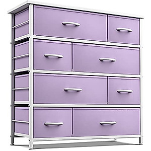 Sorbus Dresser with 8 Drawers - Furniture Storage Chest for Kid’s, Teens, Bedroom, Nursery, Playroom, Clothes, Toys - Steel Frame, Wood Top, Fabric Bins (Purple)