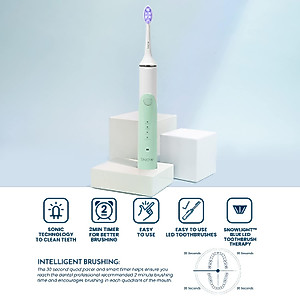 Snow LED Electric Toothbrush - Rechargeable Electronic Brush for Adults - Sonic Technology w/LED Light Whitening & Cleaning Powered w/Sonic Technology for Oral Routine Sea Breeze Green