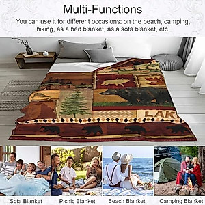 Blanket Retro Bear Moose Deer Throw Blankets,Ultra Soft Fleece Blanket Cozy Bed Blankets,Sherpa Rustic Cabin Throw Blanket,Home Decor Blankets Gifts for Men Women Kids Christmas Birthday(40x50 in)