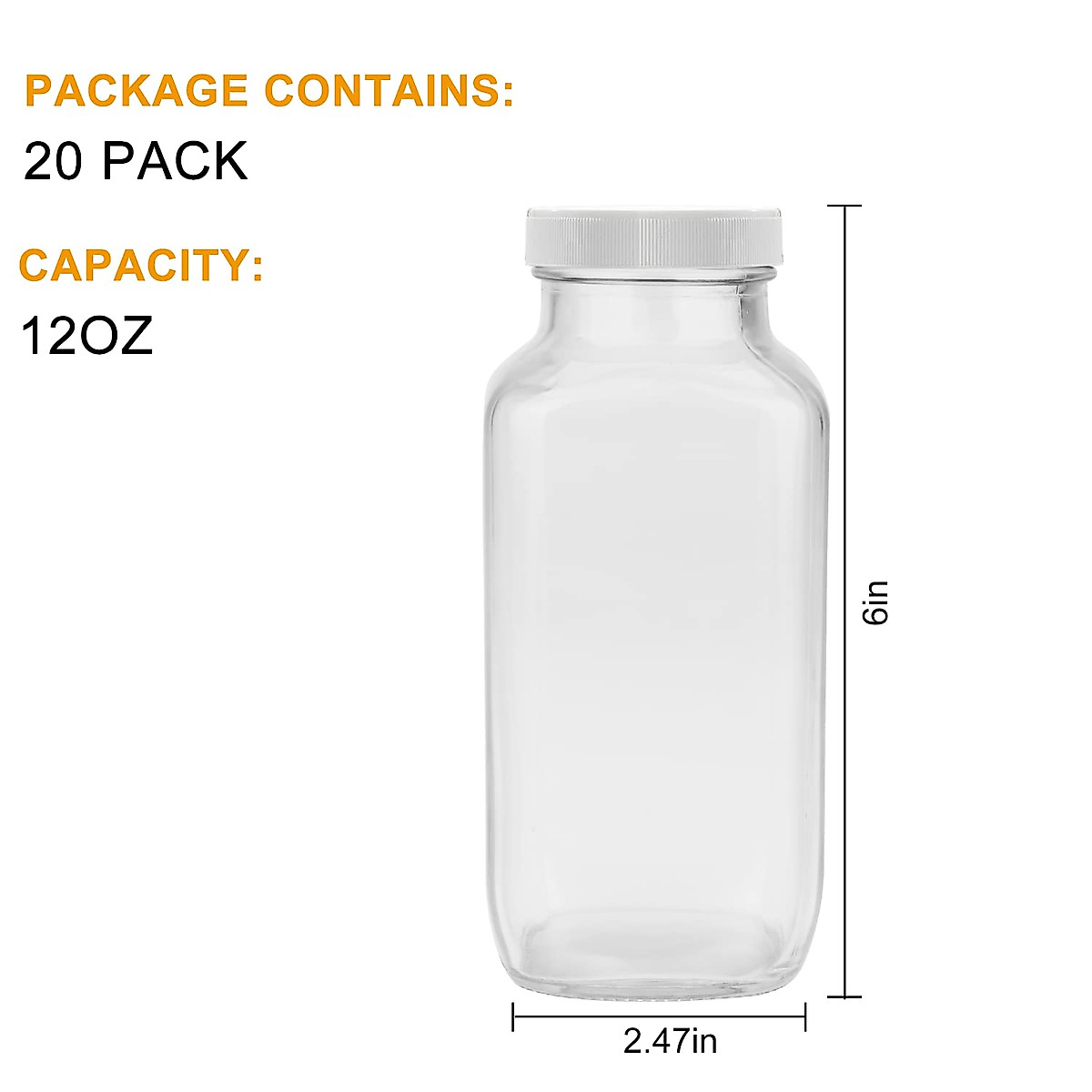 Encheng Glass Bottles 12 Ounce,Airtight Glass Beverage Bottles with Lids,Clear Vintage Drinking Bottles 350ml,Juicing Bottles for Storage Tea,Kombucha,Milk,Smoothies,20 Pack