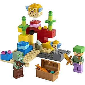 LEGO Minecraft The Coral Reef Toy Building Set 21164 Pretend Play Minecraft Toy with Alex, Puffer Fish and Zombie Figures, Ideal Gift for Kids Who Love Minecraft, Boys & Girls Age 7+ Years Old