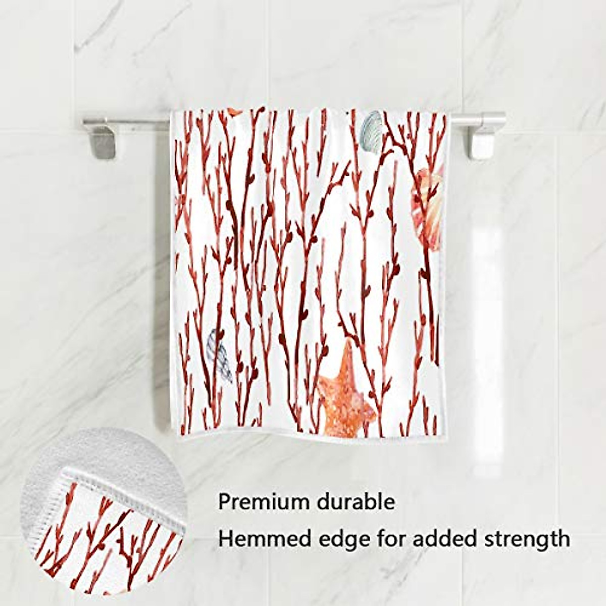 Blueangle Underwater Coral Seashells Hand Towels 15x30 in, Bathroom Towel Ultra Soft Highly Absorbent Small Bath Towel Kitchen Dish Guest Towel