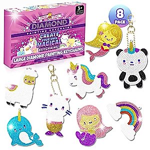 8 Diamond Painting Keychains Kit for Girls Crafts - Gem Art Kits for Kids Gem Painting Kit - Kawaii Diamond Art Keychains Kits for Crafts - Diamond Art for Kids Gem Stickers for Crafts (8 Pack, Girls)