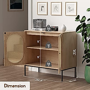 XIAO WEI Sideboard with Handmade Natural Rattan Doors, Rattan Cabinet Console Table Storage Cabinet Buffet Cabinet, for Kitchen, Living Room, Hallway, Entryway, Natural