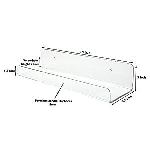 Acrylic Floating Shelves - Premium Grade 97% Clear Acrylic Wall Shelf, Displaying Great Moments On Picture Ledge Shelf, Vinyl Record Wall Mount Shelves, Clear Book Shelves, 50% Thicker. (Set of 2)