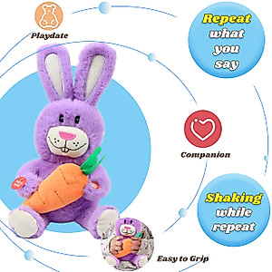 Hopearl Talking Singing Bunny Repeats What You Say Rabbit Musical Shaking Head Electric Interactive Animated Toy Speaking Plush Buddy Gifts for Toddlers, Purple, 15''