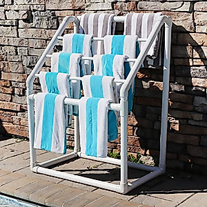 Essentially Yours 5 Bar Pool Towel Rack White| Free Standing Poolside Storage Organizer, 37" W x 22.5" L x 50" H, (White) Style 674123