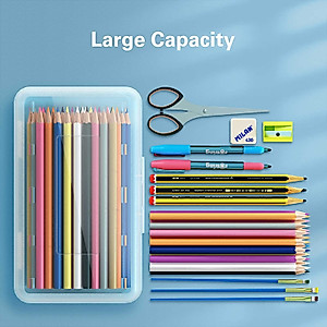 Denkee 4 Pack Clear Pencil Box, Plastic Large Capacity Pencil Boxes, Hard Pencil Case, School Supply Crayon Box Storage with Snap-Tight Lid, Stackable Office Supplies Storage Organizer Box