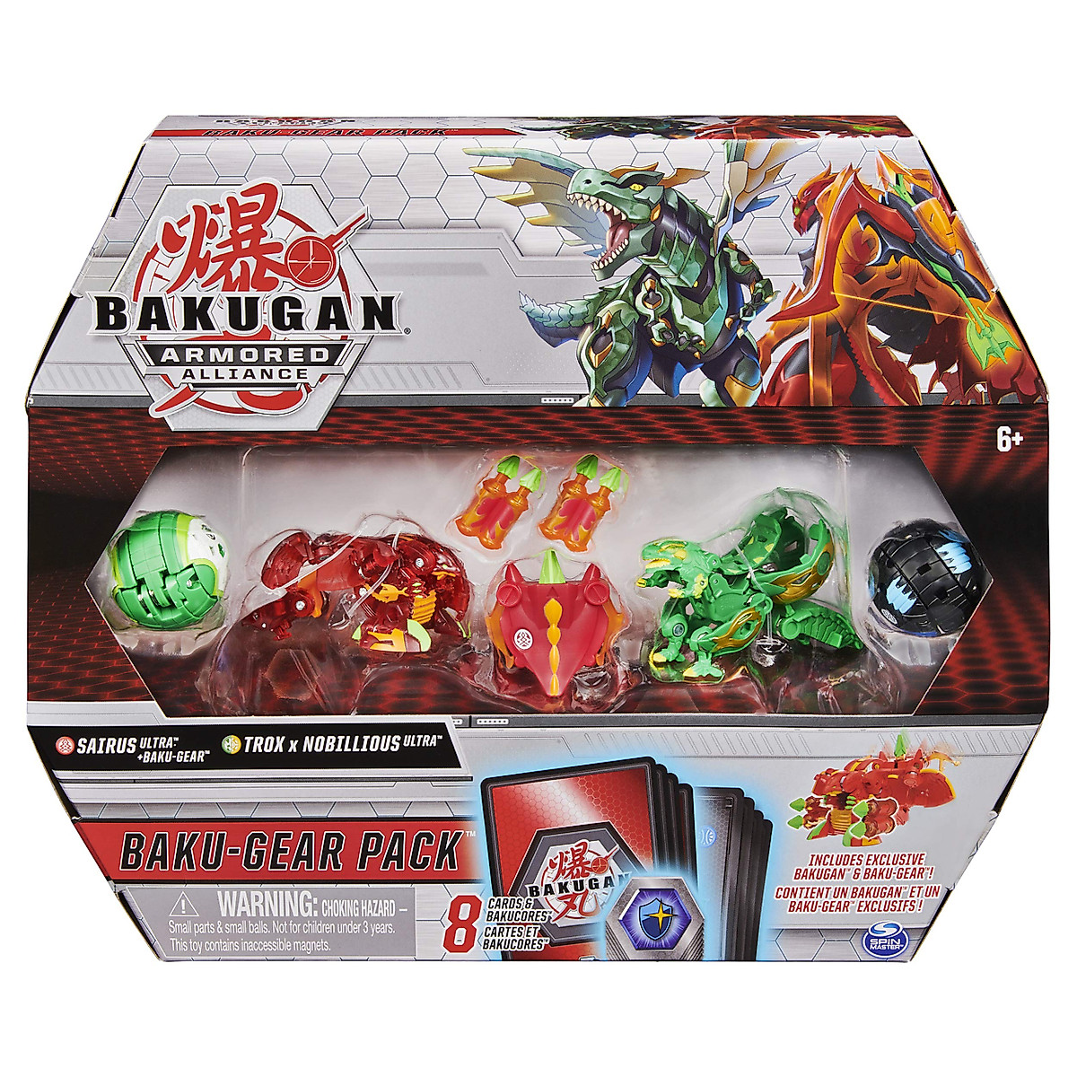 Bakugan Baku-Gear, Sairus Ultra with Baku-Gear and Fused Trox x Nobilious Ultra Collectible Action Figure Set (10.13") 4-Pack