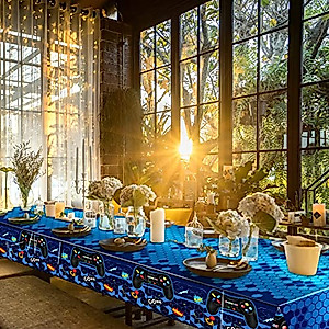 3 Pcs Video Game Table Cover Video Game Birthday Decoration Game Theme Plastic Table Cloth Party Supplies for Boys Girls Kids Player Geek Party Decorations, 54 x 108 Inch (Blue, Classic Style)