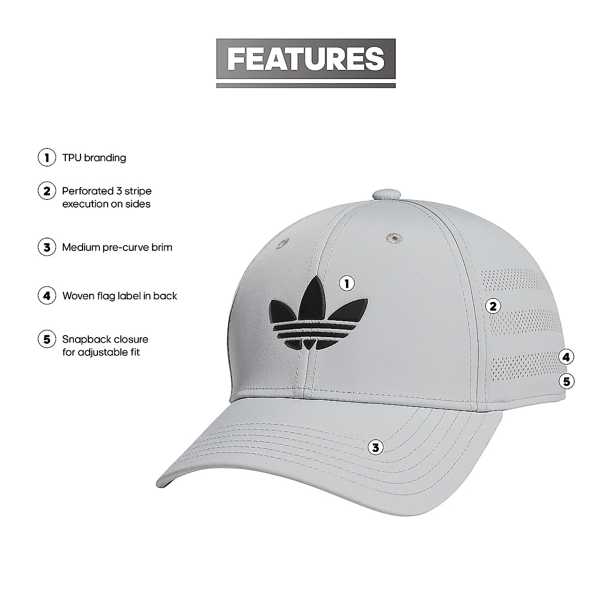 adidas Originals Men's Beacon Structured Precurve Snapback Cap, Stone Grey/Black, One Size