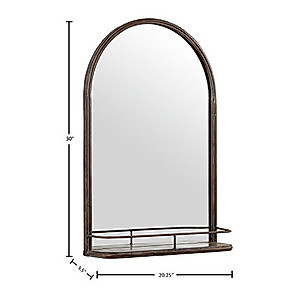 Amazon Brand – Stone & Beam Modern Round Arc Iron Hanging Wall Mirror With Shelf, 30 Inch Height, Dark Bronze